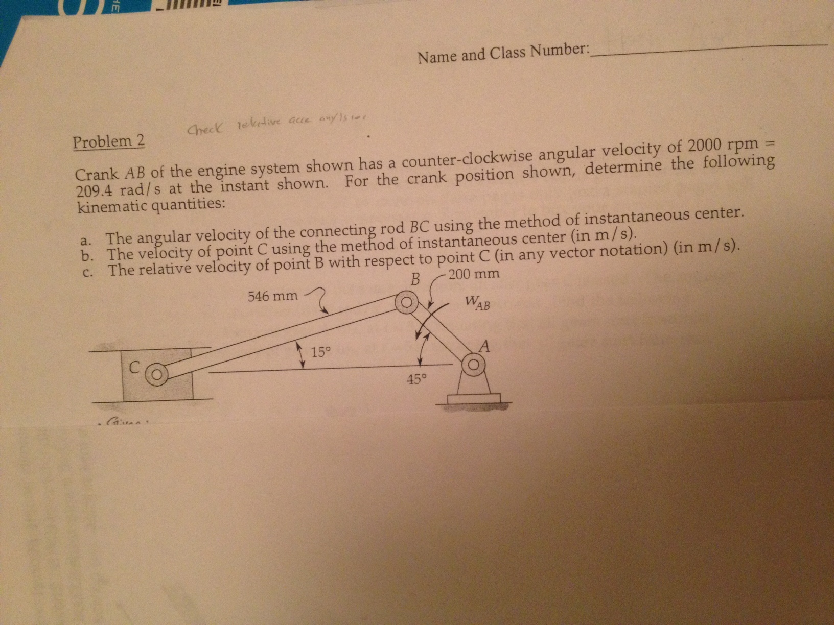 Solved Crank Ab Of The Engine System Shown Has A
