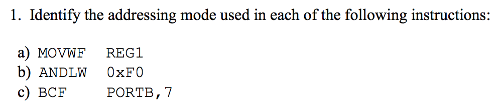 Solved: 1. Identify The Addressing Mode Used In Each Of Th... | Chegg.com