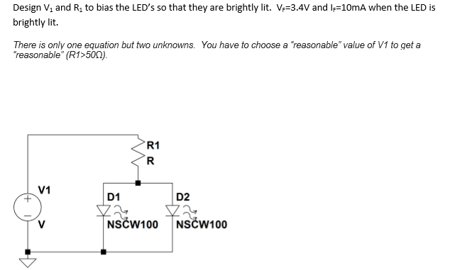 Solved Design Vs and R to bias the LED's so that they are | Chegg.com