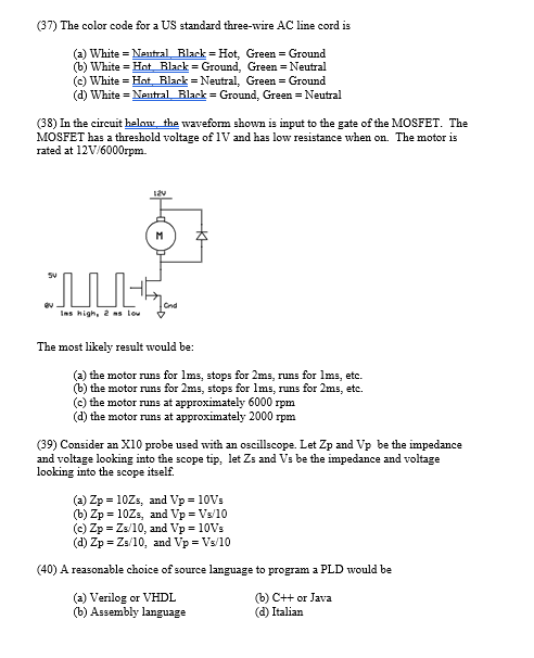 Solved (37) The color code for a US standard three-wire AC | Chegg.com