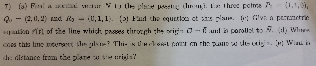 Solved Find a normal vector N to the plane passing through | Chegg.com
