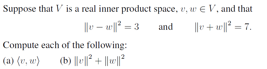 Solved Suppose that y is a real inner product space, w E V, | Chegg.com