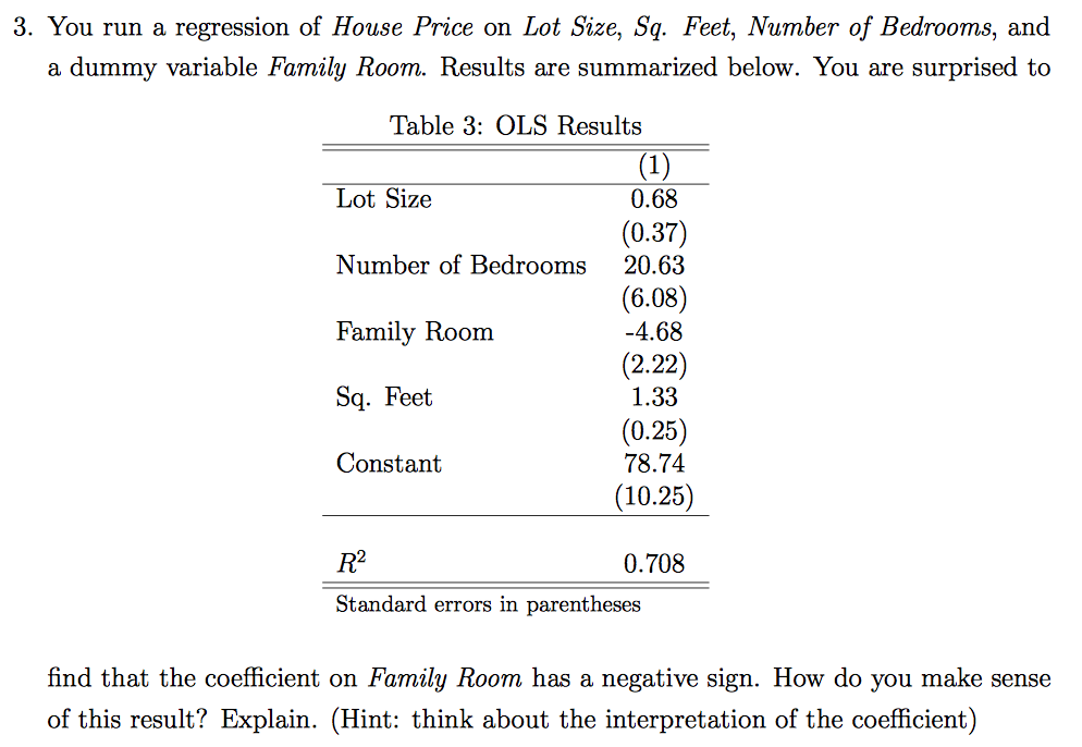 Solved You run a regression of House Price on Lot Size, Sq. | Chegg.com