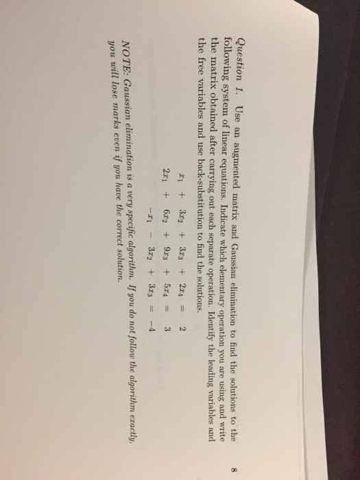 Solved Use an augmented matrix and Gaussian elimination to | Chegg.com