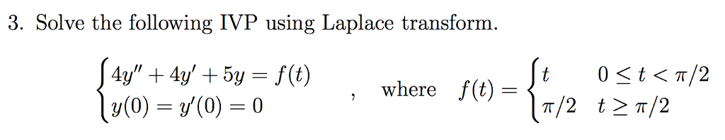 Solved Solve the following IVP using Laplace transform {4y" | Chegg.com