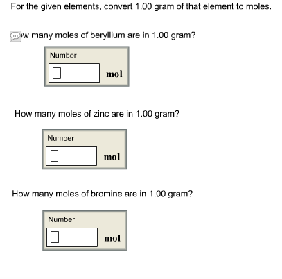 Solved For the given elements, convert 1.00 gram of that | Chegg.com
