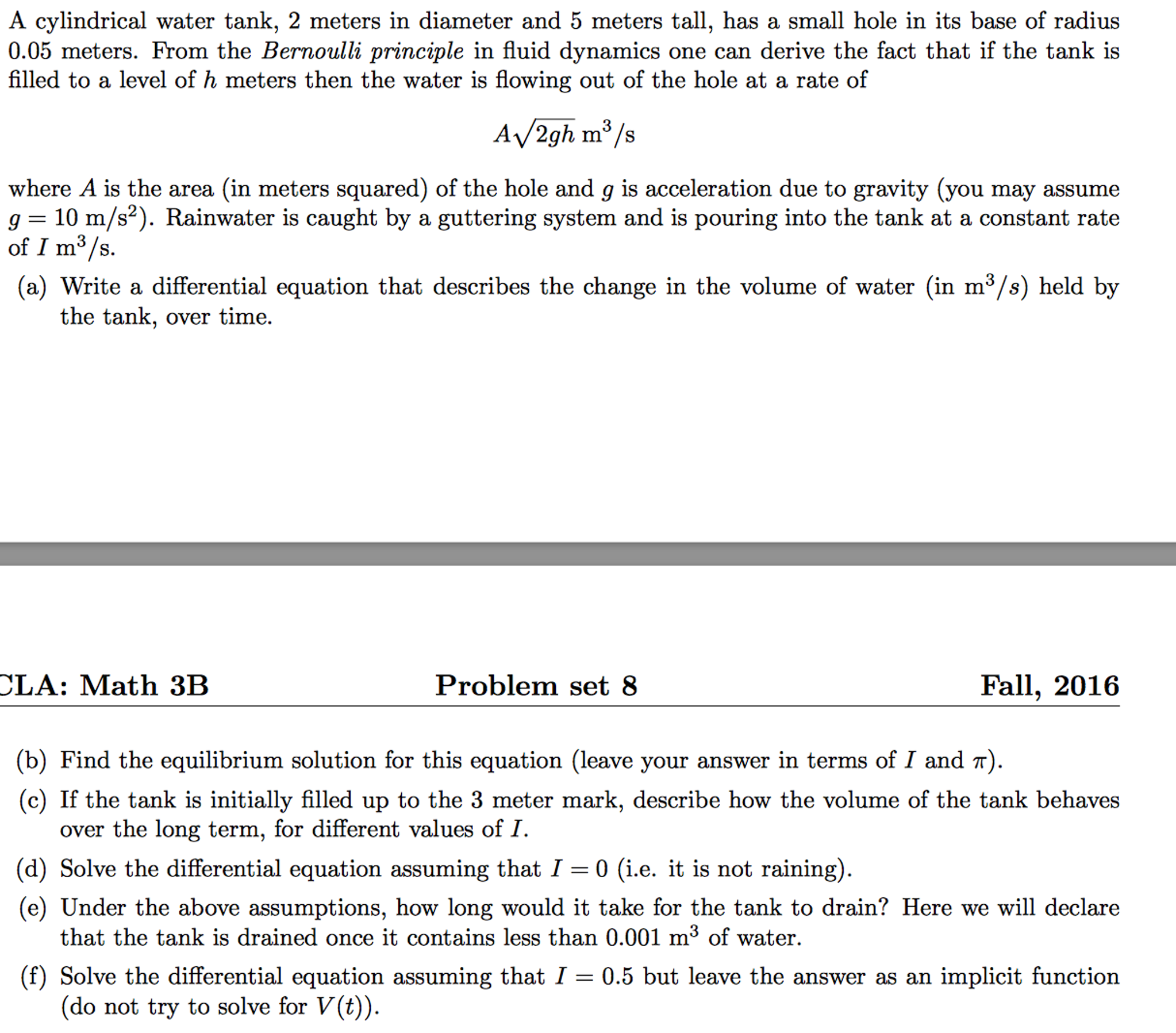 Solved A cylindrical water tank, 2 meters in diameter and 5 | Chegg.com