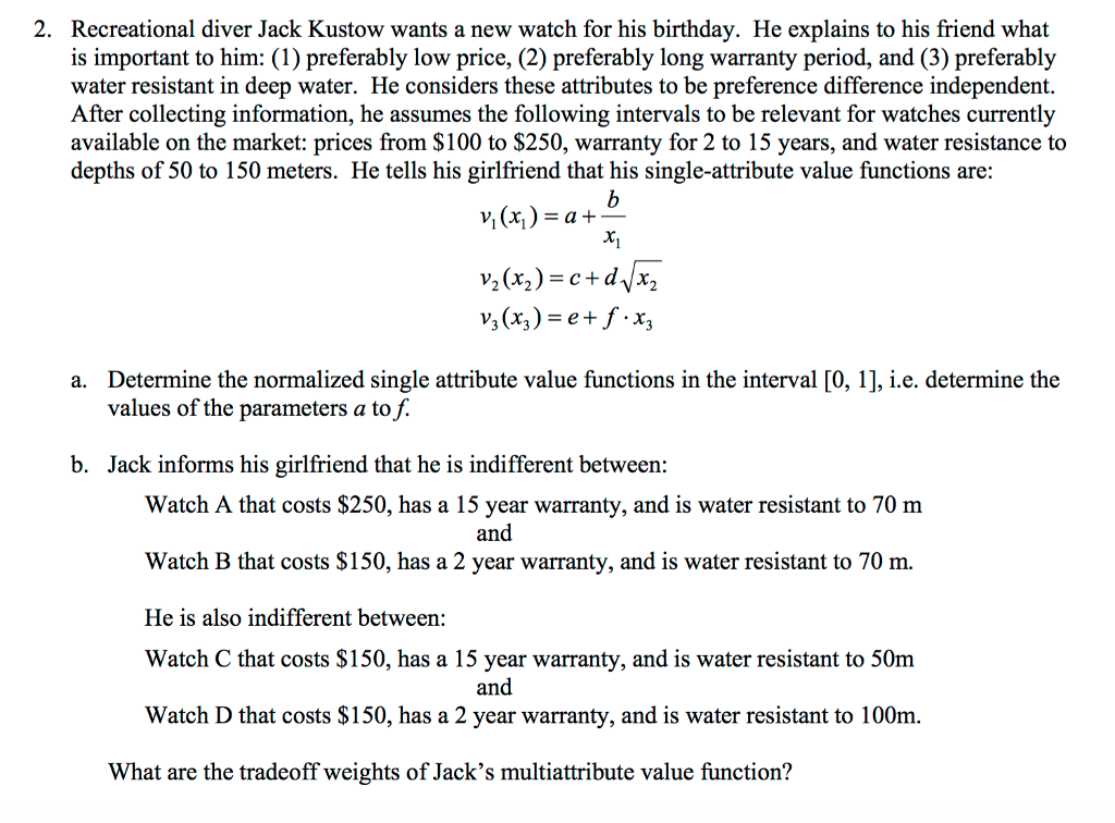 2. Recreational diver Jack Kustow wants a new watch | Chegg.com