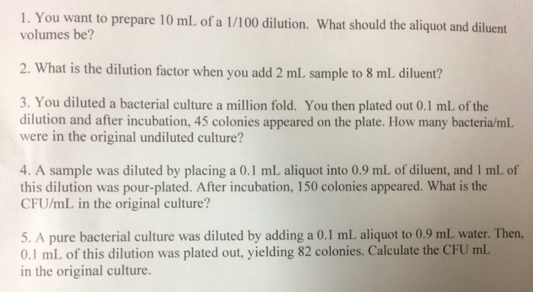Solved You want to prepare 10 mL of a 1/100 dilution. What | Chegg.com