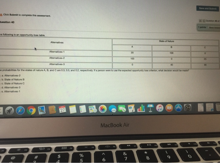 Solved The following is an opportunity-loss table. | Chegg.com