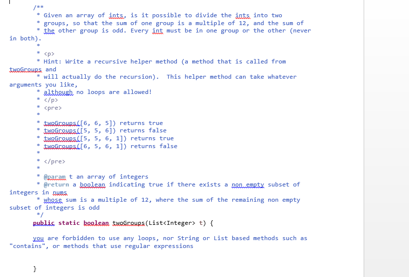 Solved Given An Array Of Ints Is It Possible To Divide The Chegg