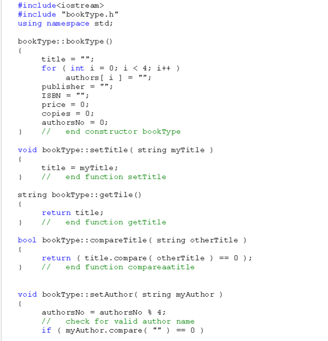 Solved bookType Header FIle // bookType. h #1 nclude using | Chegg.com