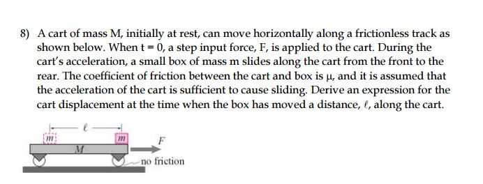 Solved A cart of mass M, initially at rest, can move | Chegg.com