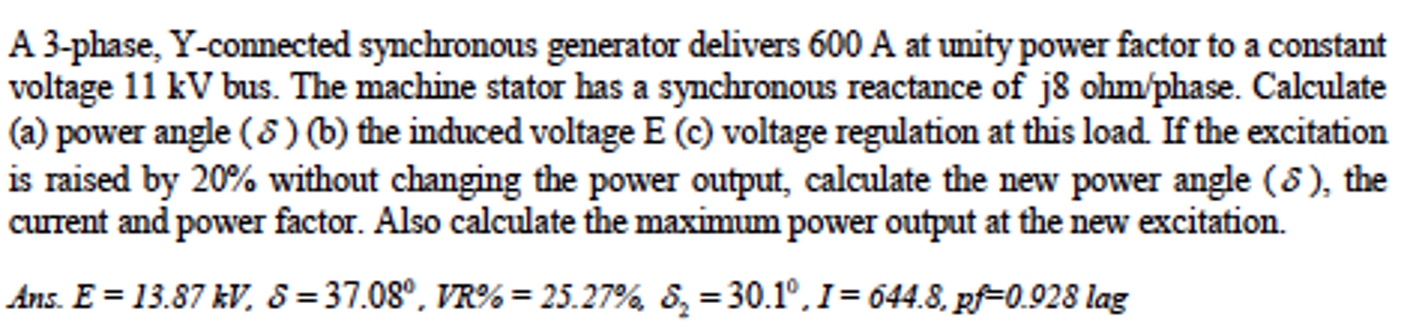 Solved A 3-phase, Y-connected synchronous generator delivers | Chegg.com