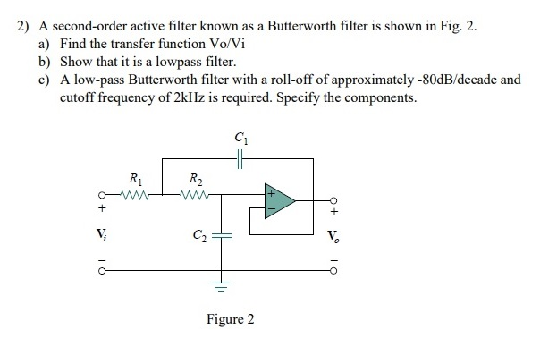 Solved 2) A second-order active filter known as a | Chegg.com