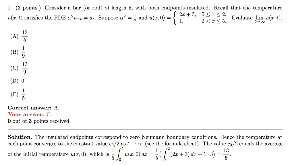 Solved 1. (3 points.) Consider a bar (or rod) of length 5, | Chegg.com
