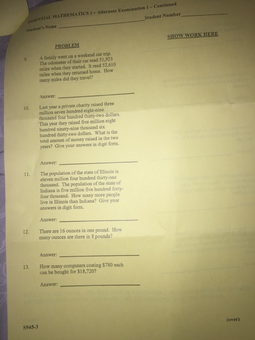 Solved AL MATHEMATICS 1 Alternate Examination 1 Continued | Chegg.com