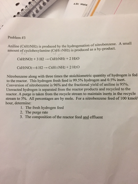 Solved Aniline (C_6H5NH_2) is produced by the hydrogenation | Chegg.com