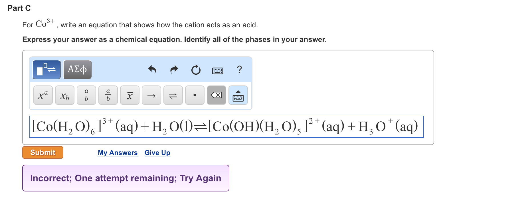 Solved Part C For Co3+, write an equation that shows how the | Chegg.com