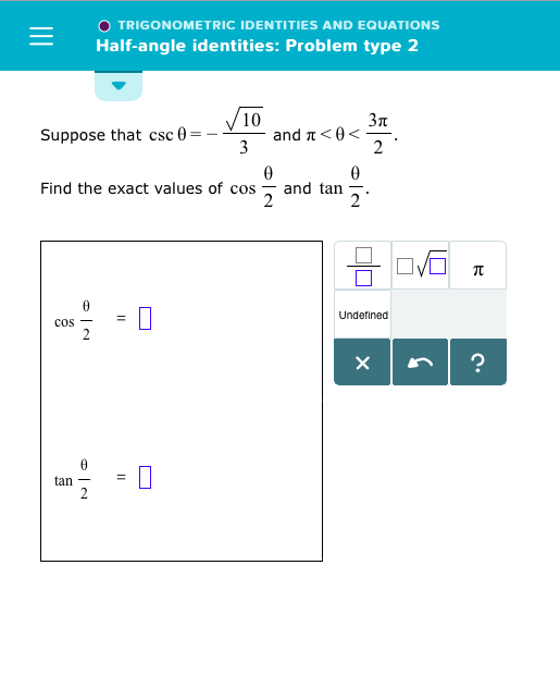Solved Suppose that csc theta = -squareroot 10/3 and pi