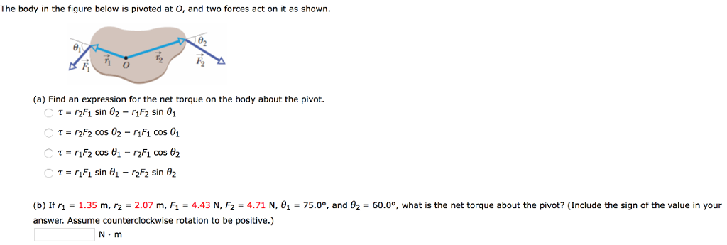 Solved The body in the figure below is pivoted at O, and two | Chegg.com