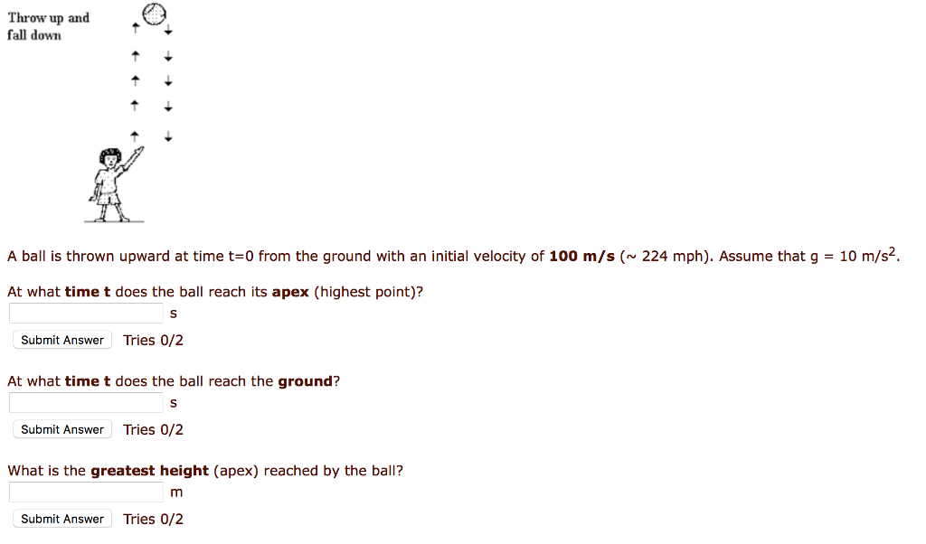 Solved Throw up and fall down A ball is thrown upward at | Chegg.com