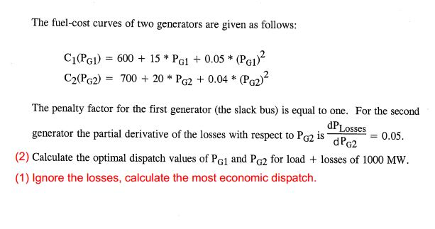 Solved The fuel-cost curves of two generators are given as | Chegg.com