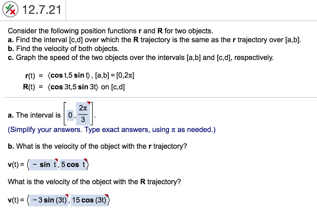 Solved And12 7 21 Consider The Following Position Functions R