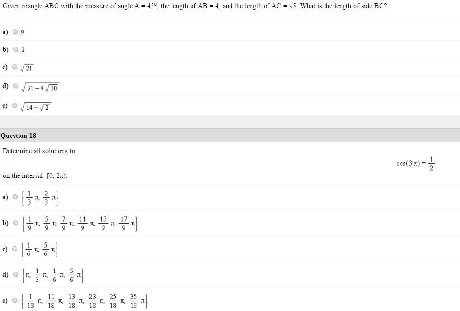 Solved Given triangle ABC with the measure of angle A = 45 | Chegg.com