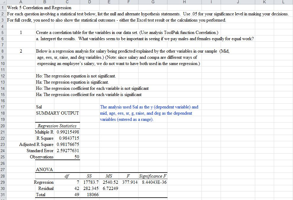 Solved Week 5 Correlation and Regression For each question | Chegg.com