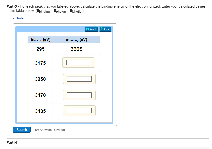 Part G-For each peak that you labeled above, | Chegg.com