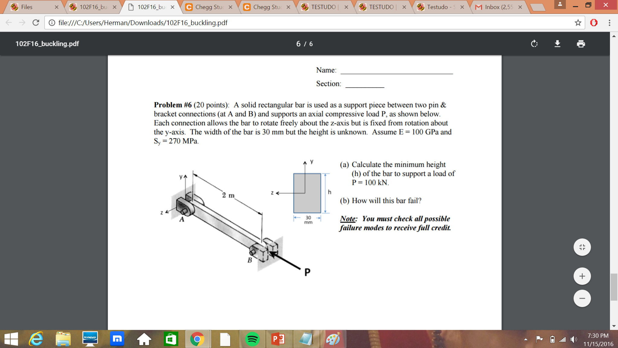 Solved A solid rectangular bar is used as a support piece | Chegg.com