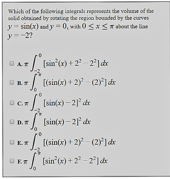 Solved Which of the following integrals represents the | Chegg.com