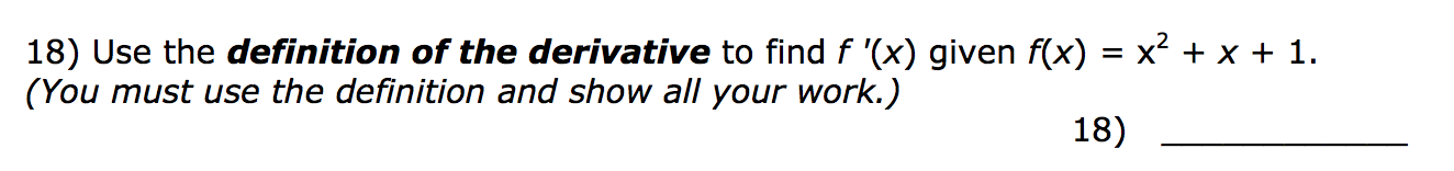 Solved Use the definition of the derivative to find f '(x) | Chegg.com