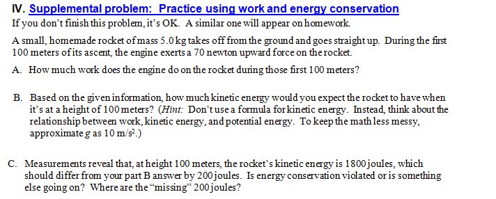 Solved IV. Supplemental problem: Practice using work and | Chegg.com