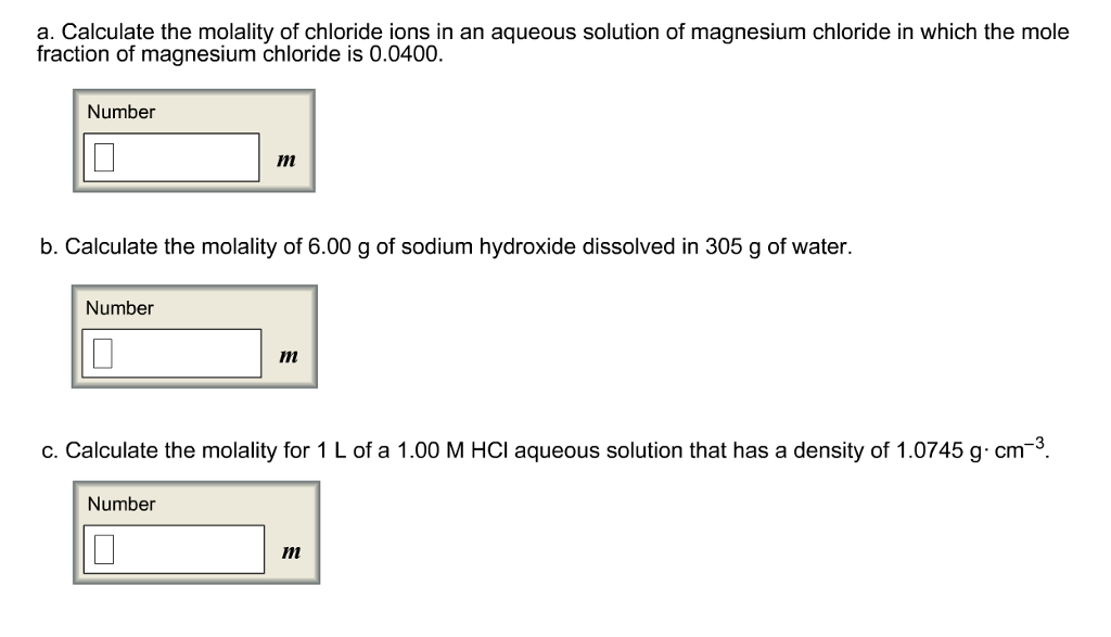 Solved a. Calculate the molality of chloride ions in an | Chegg.com