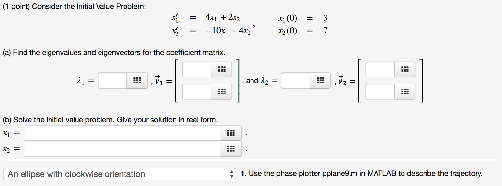 Solved (1 point) Consider the Initial Value Problem: x x = = | Chegg.com