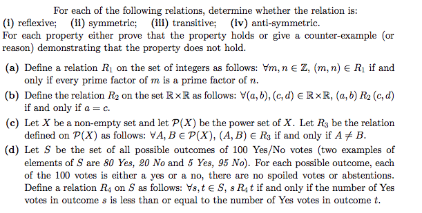 Solved For each of the following relations, determine | Chegg.com