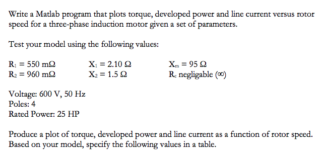 Solved Write a Matlab program that plots torque, developed | Chegg.com