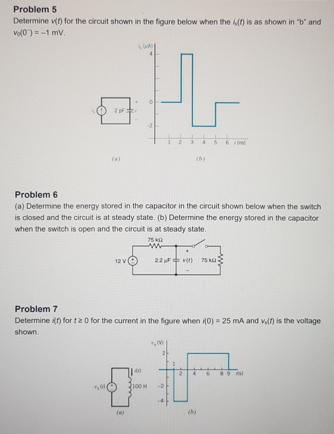 Solved Problem 5 Determine v(t) for the circuit shown in the | Chegg.com