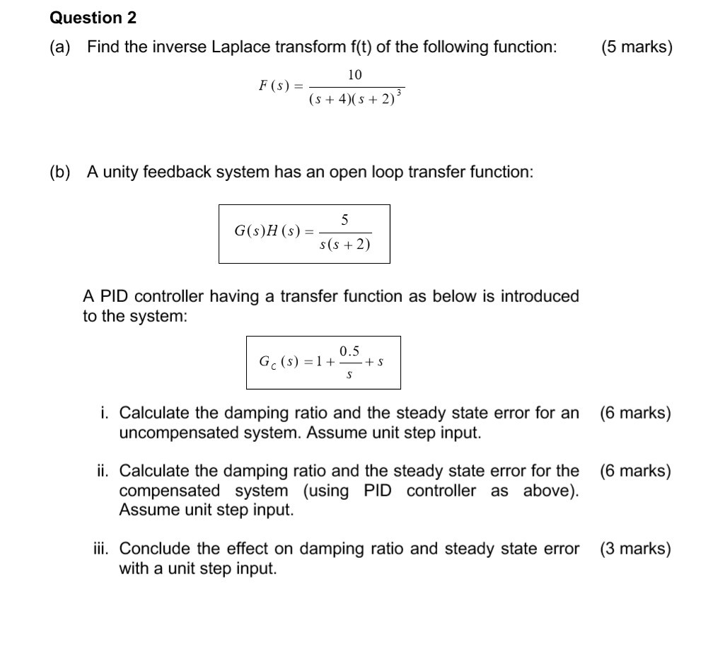 Solved Question 2 (a) Find the inverse Laplace transform | Chegg.com