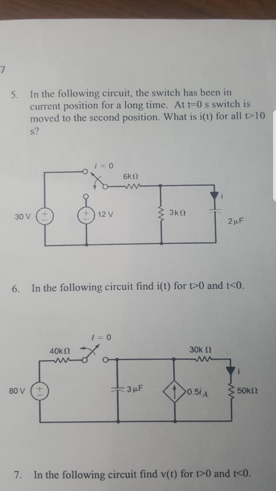 Solved 5. In the following circuit, the switch has been in | Chegg.com