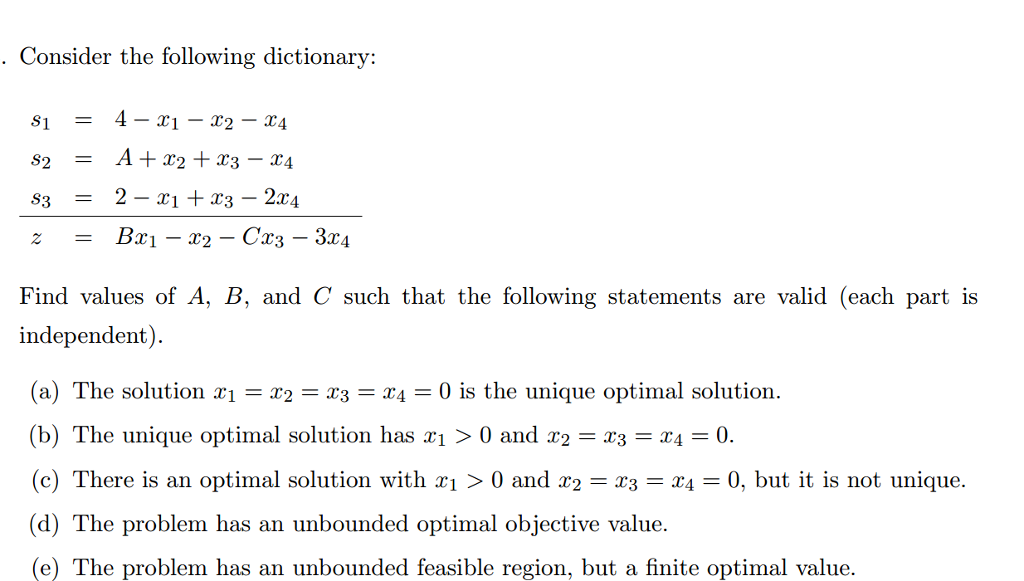 Linear Programming - Feasability and Uniqueness of | Chegg.com