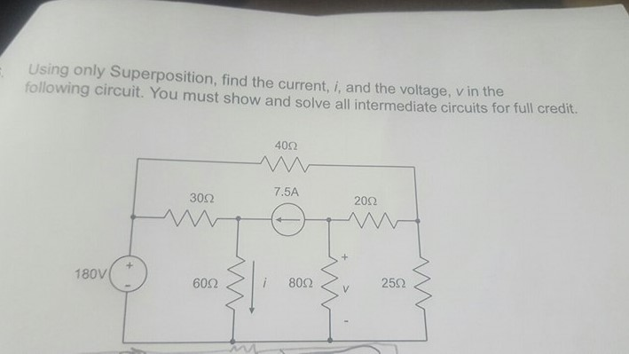Solved Using only Superpostion, find the current, i, and the | Chegg.com