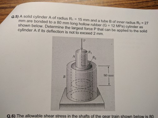 Solved a 5) A solid cylinder A of radius R 15 mm and a tube | Chegg.com