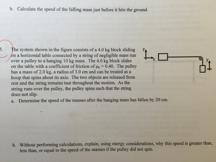 Solved b. Calculate the speed of the falling mass just | Chegg.com