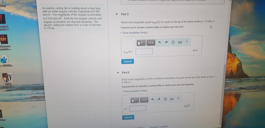Solved An electric ceiling fan is rotating about a fixed | Chegg.com