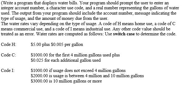 Solved (Write a program that displays water bills. Your | Chegg.com
