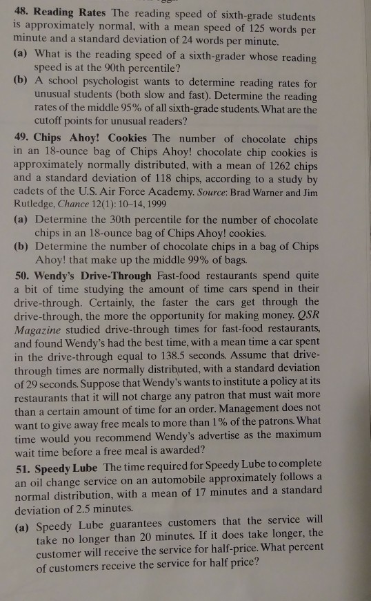 Solved 48. Reading Rates The reading speed of sixth-grade | Chegg.com