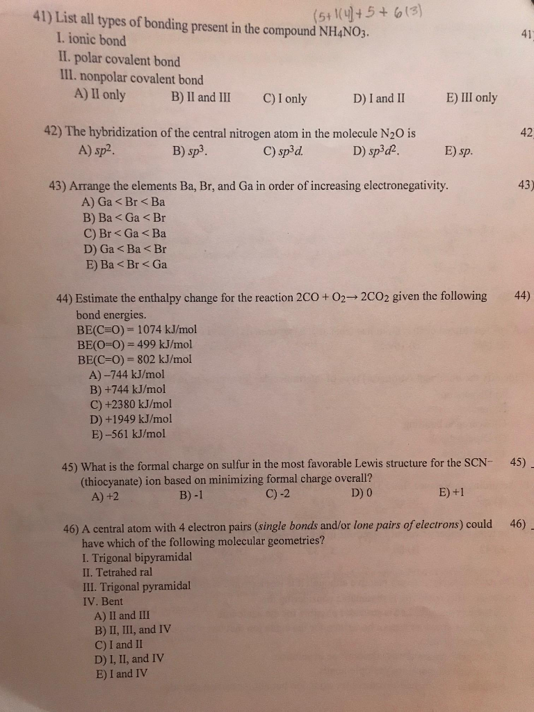 Solved 41) List all types of bonding present in the compound | Chegg.com